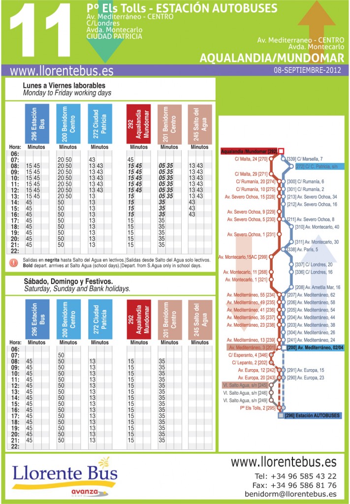 Benidorm Llorente bus lijn 11 | Openbaar Vervoer in Benidorm