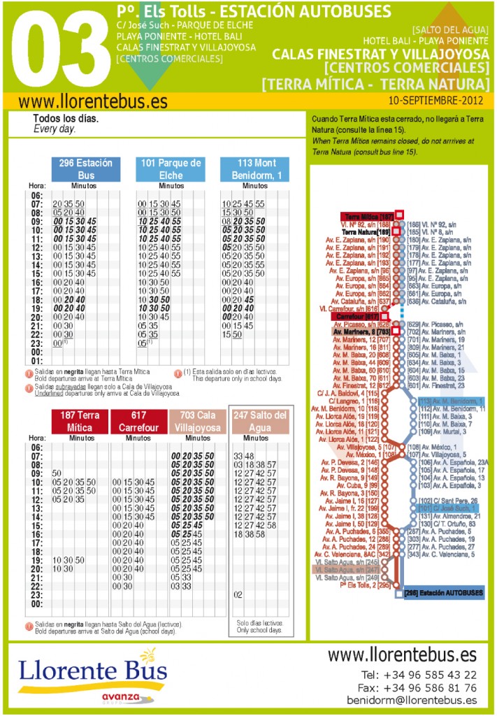 Benidorm Llorente bus lijn 03 | Openbaar Vervoer in Benidorm