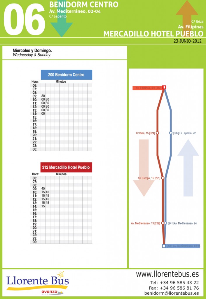 Benidorm Llorente bus lijn 06 | Openbaar Vervoer in Benidorm