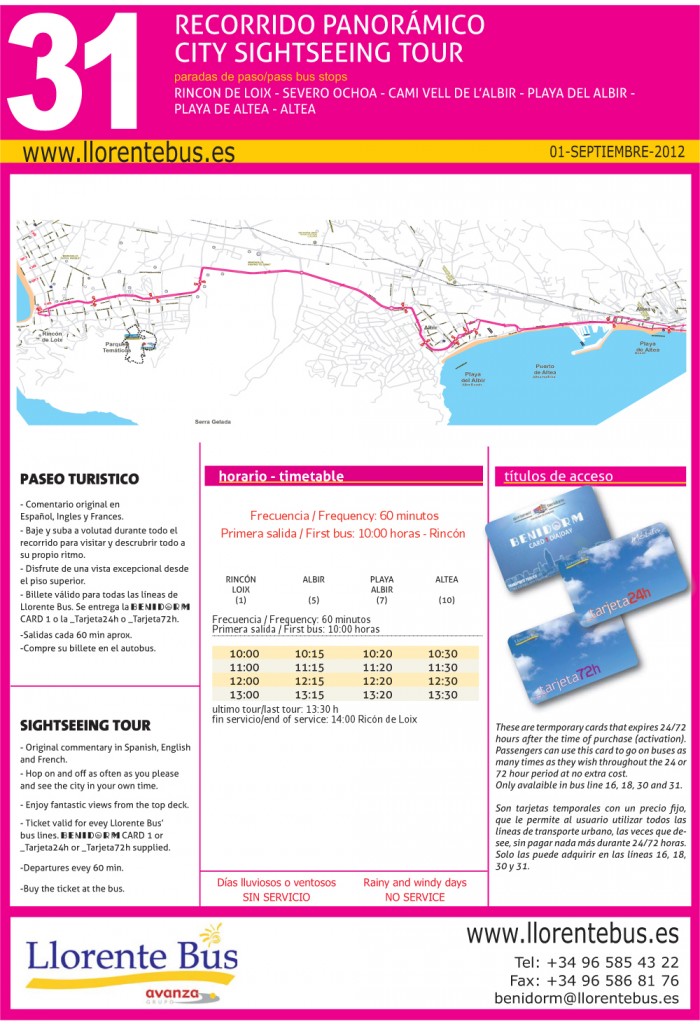 Benidorm bus lijn 31 sightseeing tour | Openbaar Vervoer in Benidorm